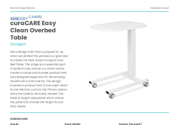 curaCARE Easy Clean Overbed Table, compact | Ocura